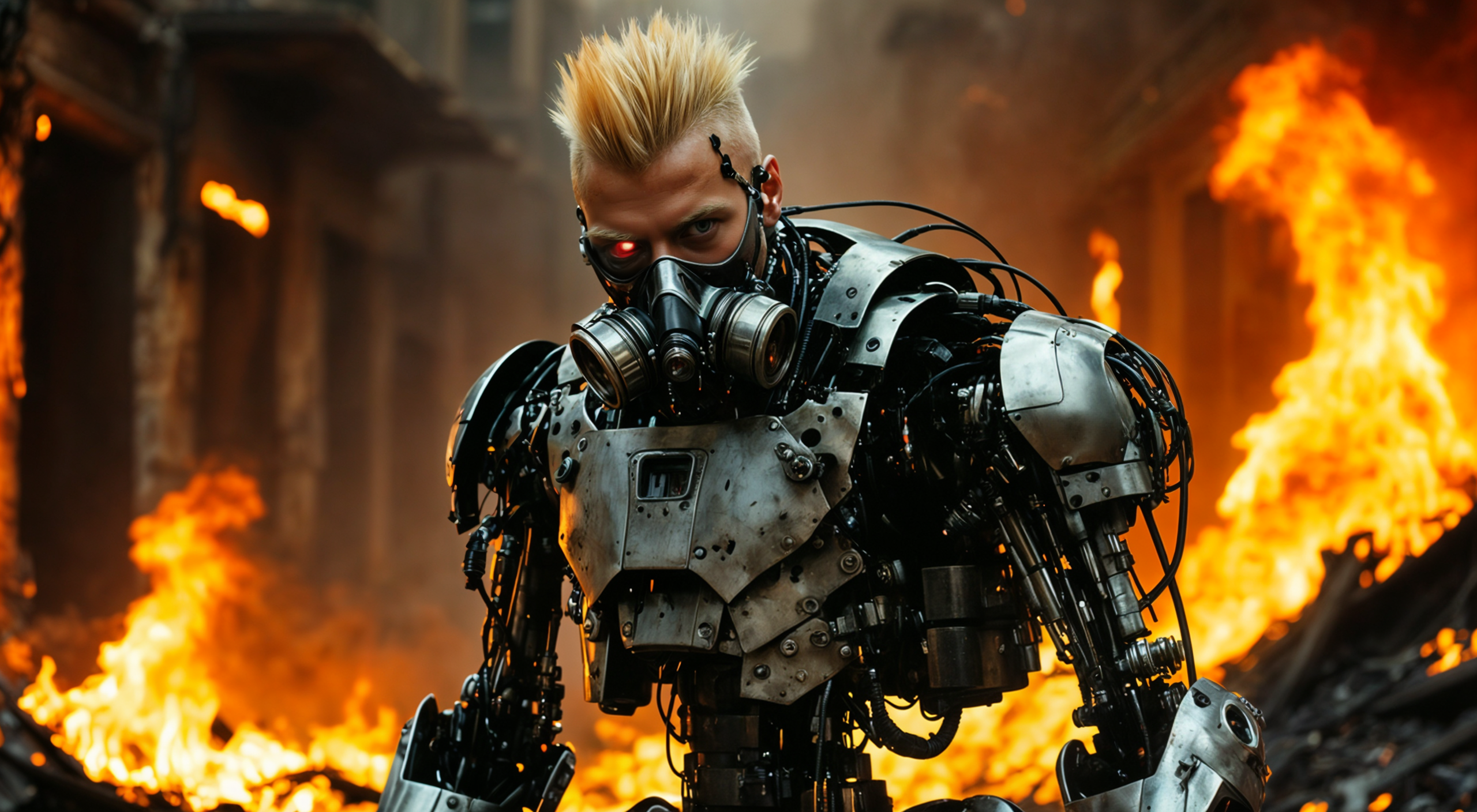 Cyborg In Flames Battle Scene Advanced Robotics Technology | AI Video
